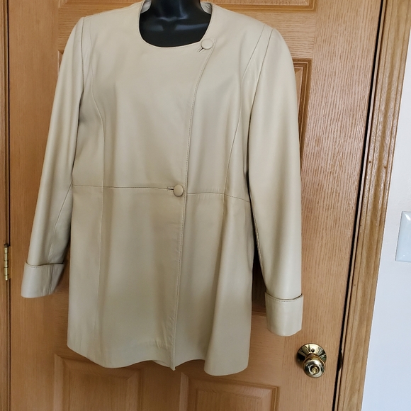 Jackets & Coats | Donna Lepure New York Cream Leather Coat Cuff Slit ...